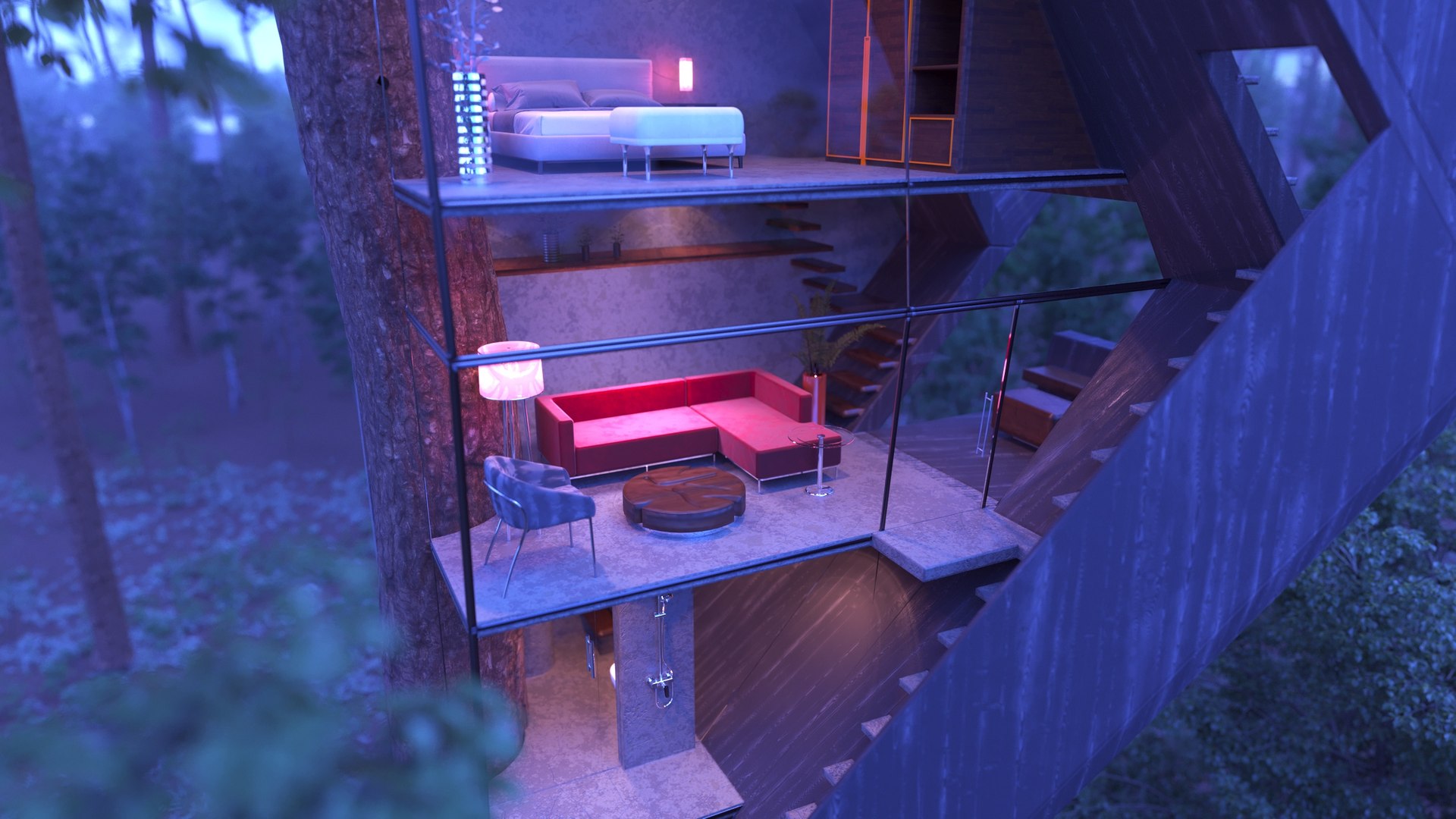 Treehouse In The Forest Jungle 4k Vid Full Project Presentation 3D ...