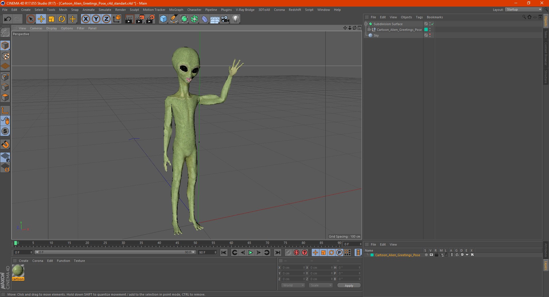 3D model cartoon alien greetings pose - TurboSquid 1602051