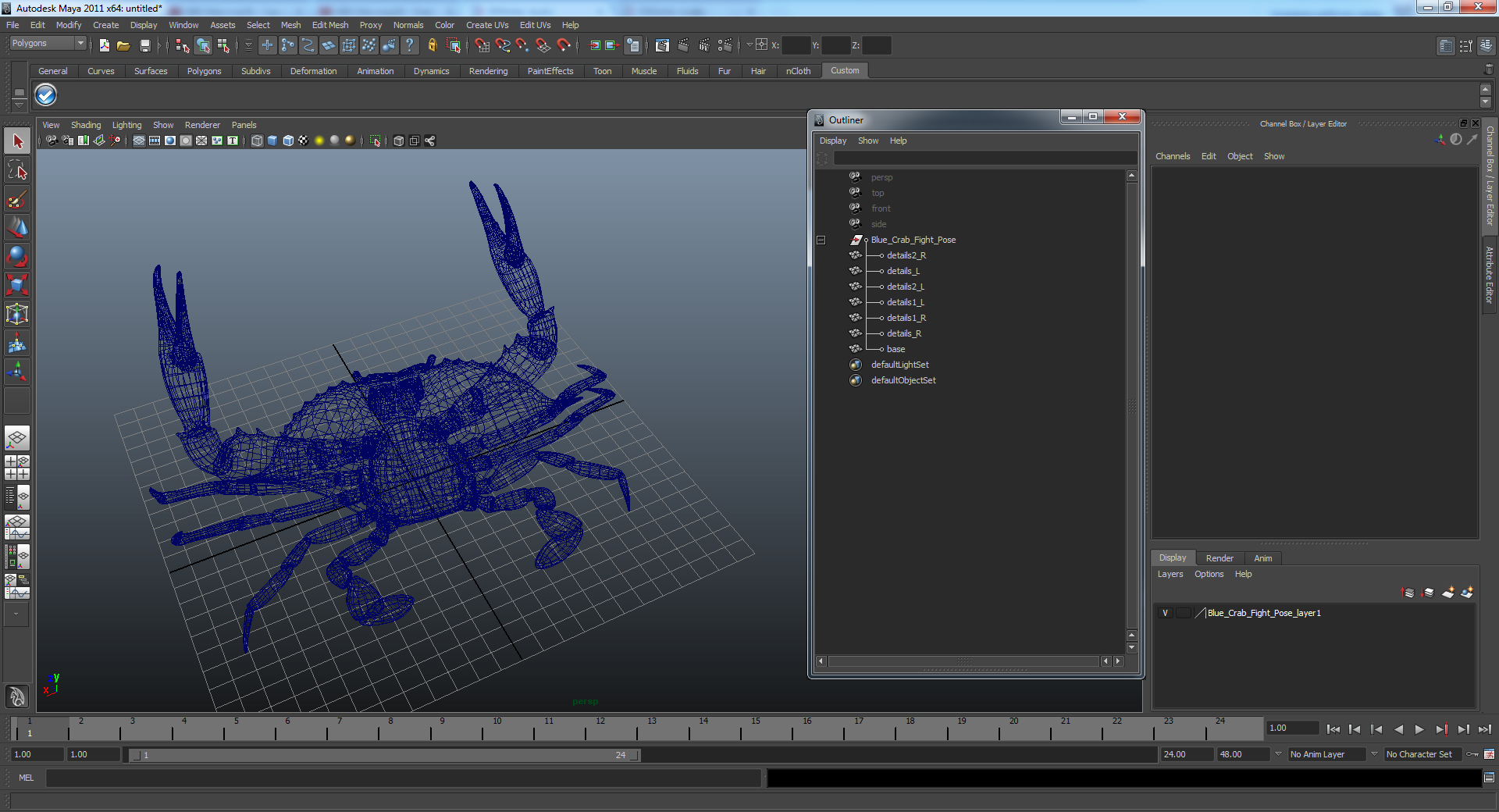 3d blue crab fight pose model