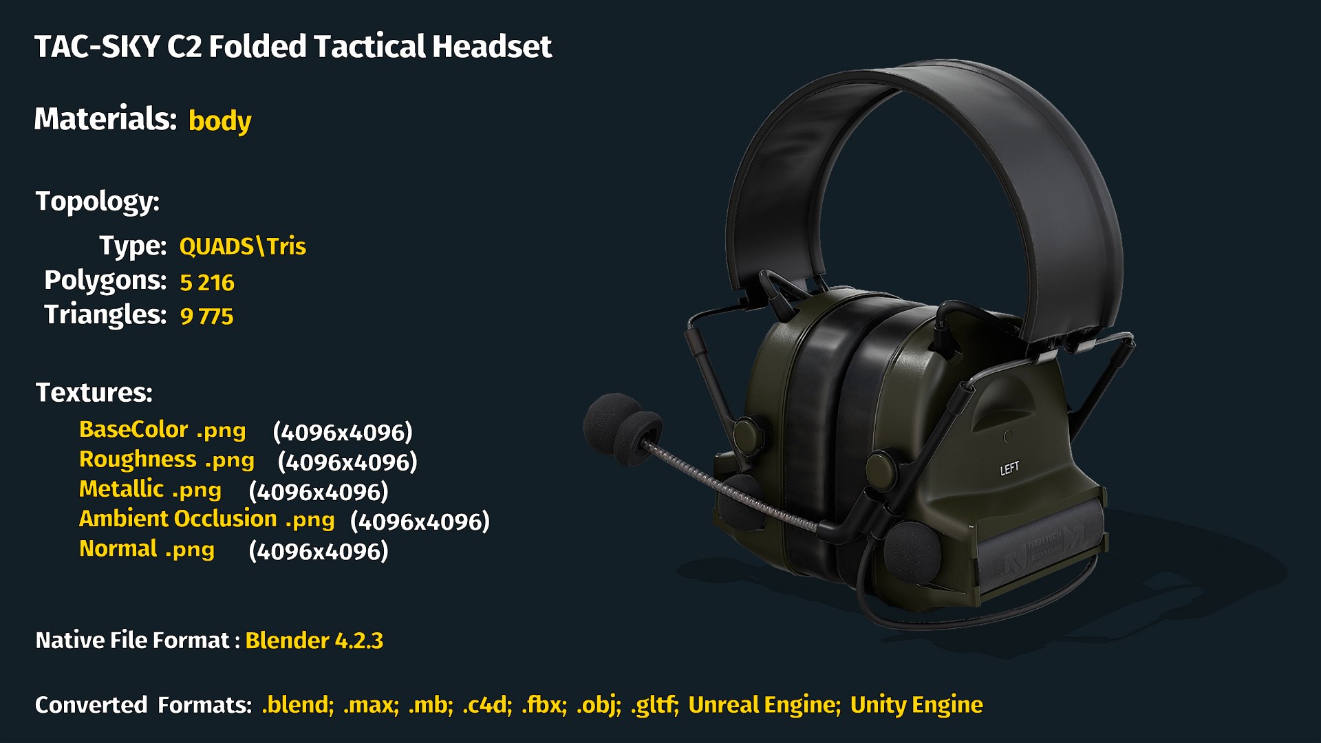 TAC-SKY C2 Folded Tactical Headset 3D Model - TurboSquid 2338065
