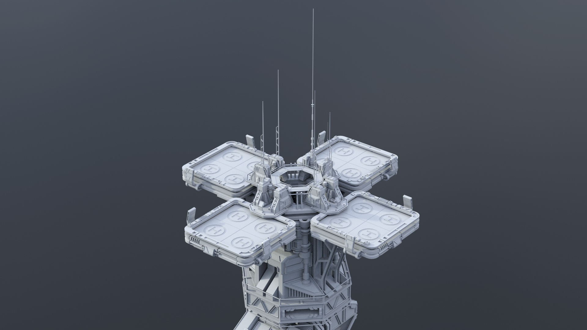 Scifi buildings futuristic landing platform Low-poly 3D model 3D 모델 ...