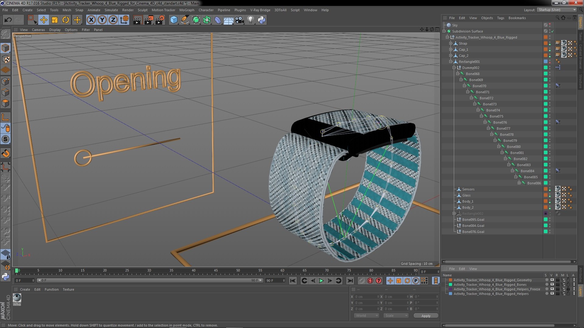 3D Model Activity Tracker Whoop 4 Blue Rigged For Cinema 4D ...