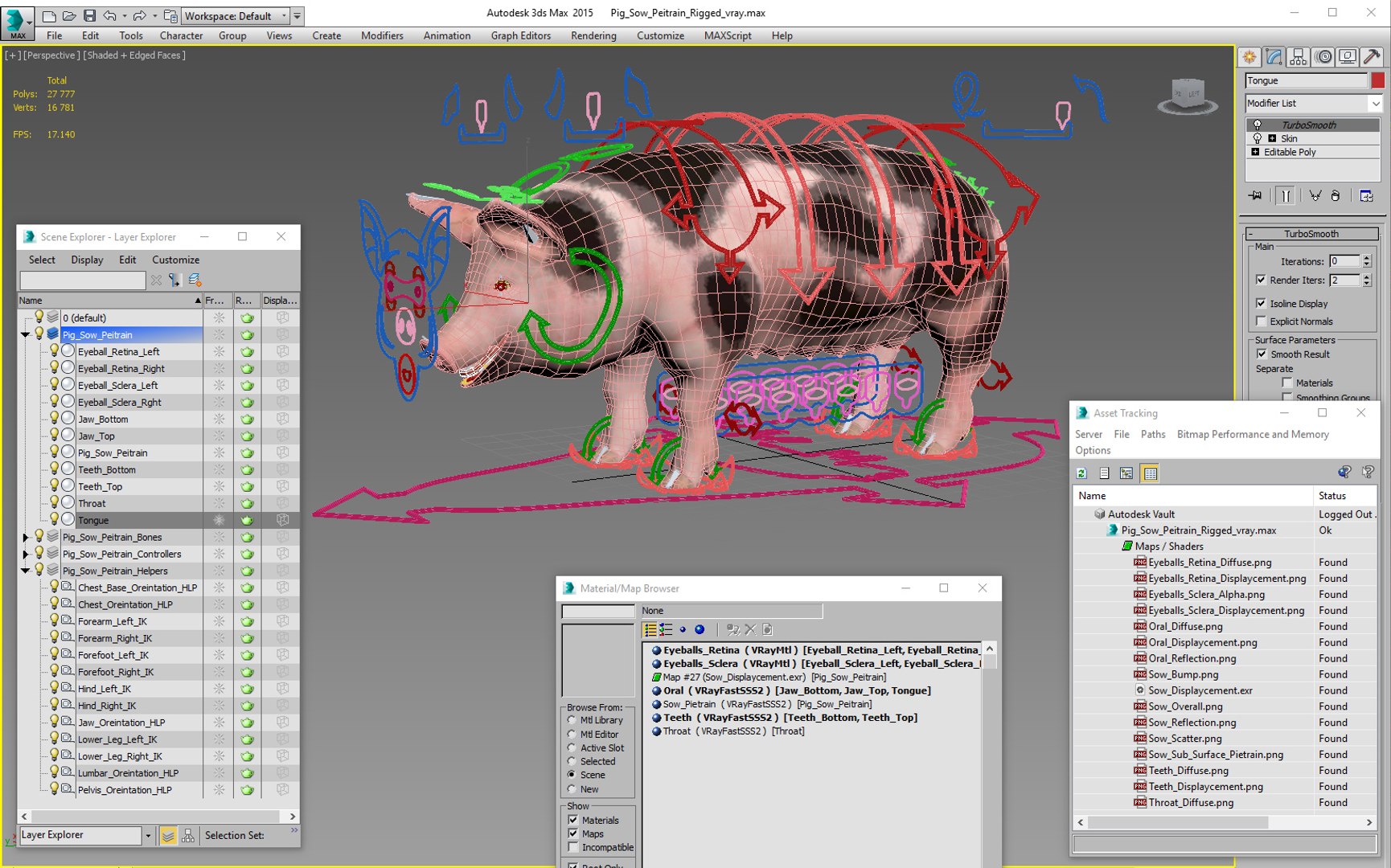 3D pig sow peitrain rigged model - TurboSquid 1357951