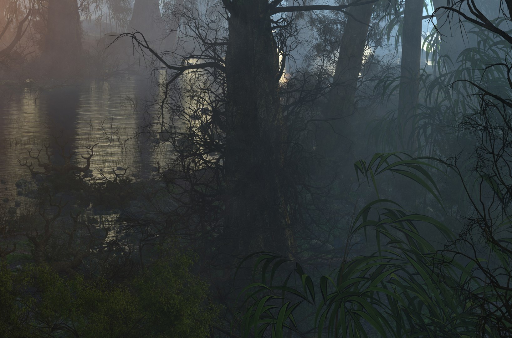 3D Fantasy Sunset Swamp Environment Model - TurboSquid 2023980