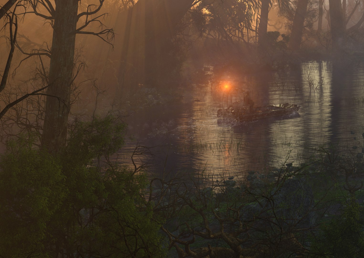 3D Fantasy Sunset Swamp Environment Model - TurboSquid 2023980