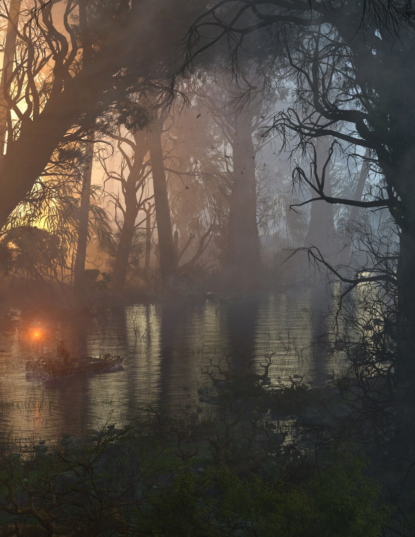 3D Fantasy Sunset Swamp Environment Model - TurboSquid 2023980