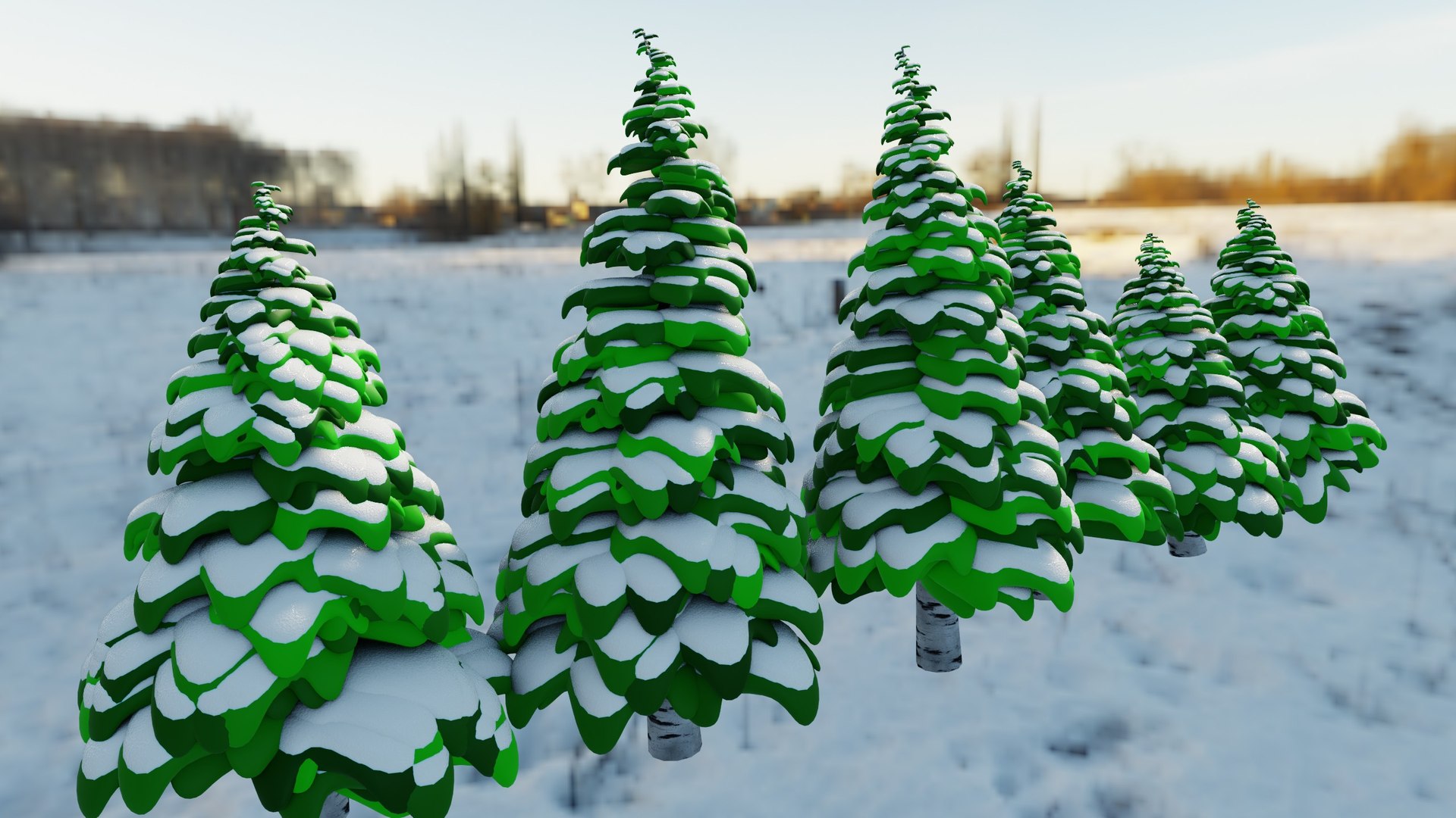 3D Stylized Trees With Snow - Geometry Nodes - TurboSquid 2178014