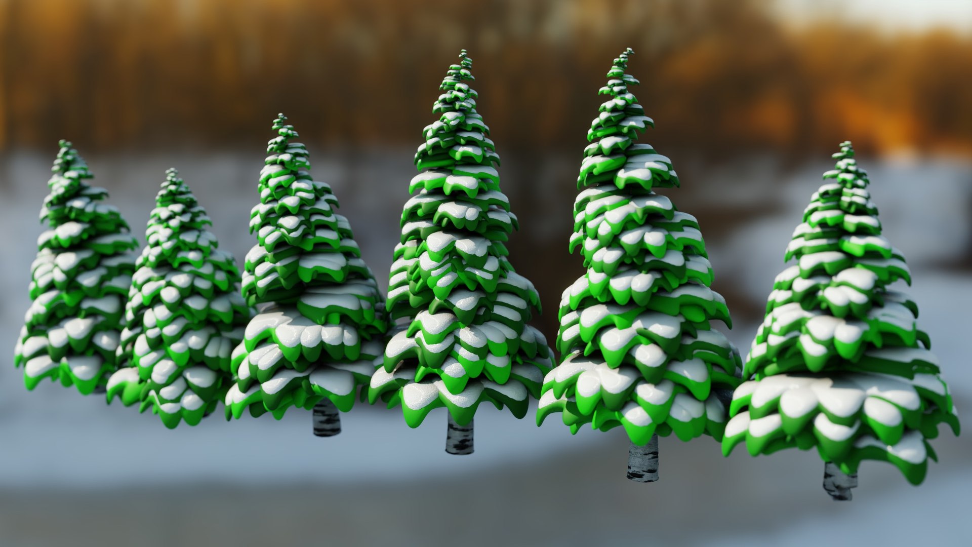3D Stylized Trees With Snow - Geometry Nodes - TurboSquid 2178014