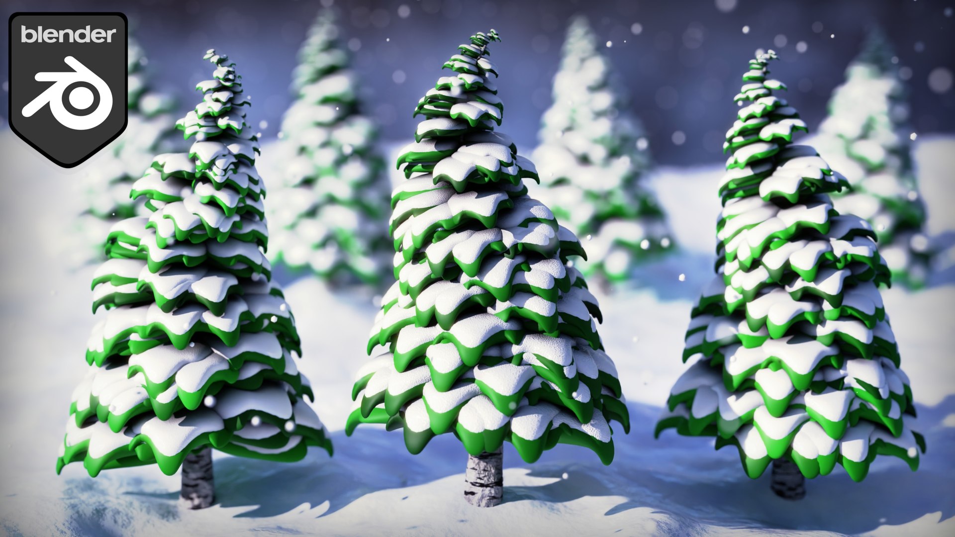 3D Stylized Trees With Snow - Geometry Nodes - TurboSquid 2178014