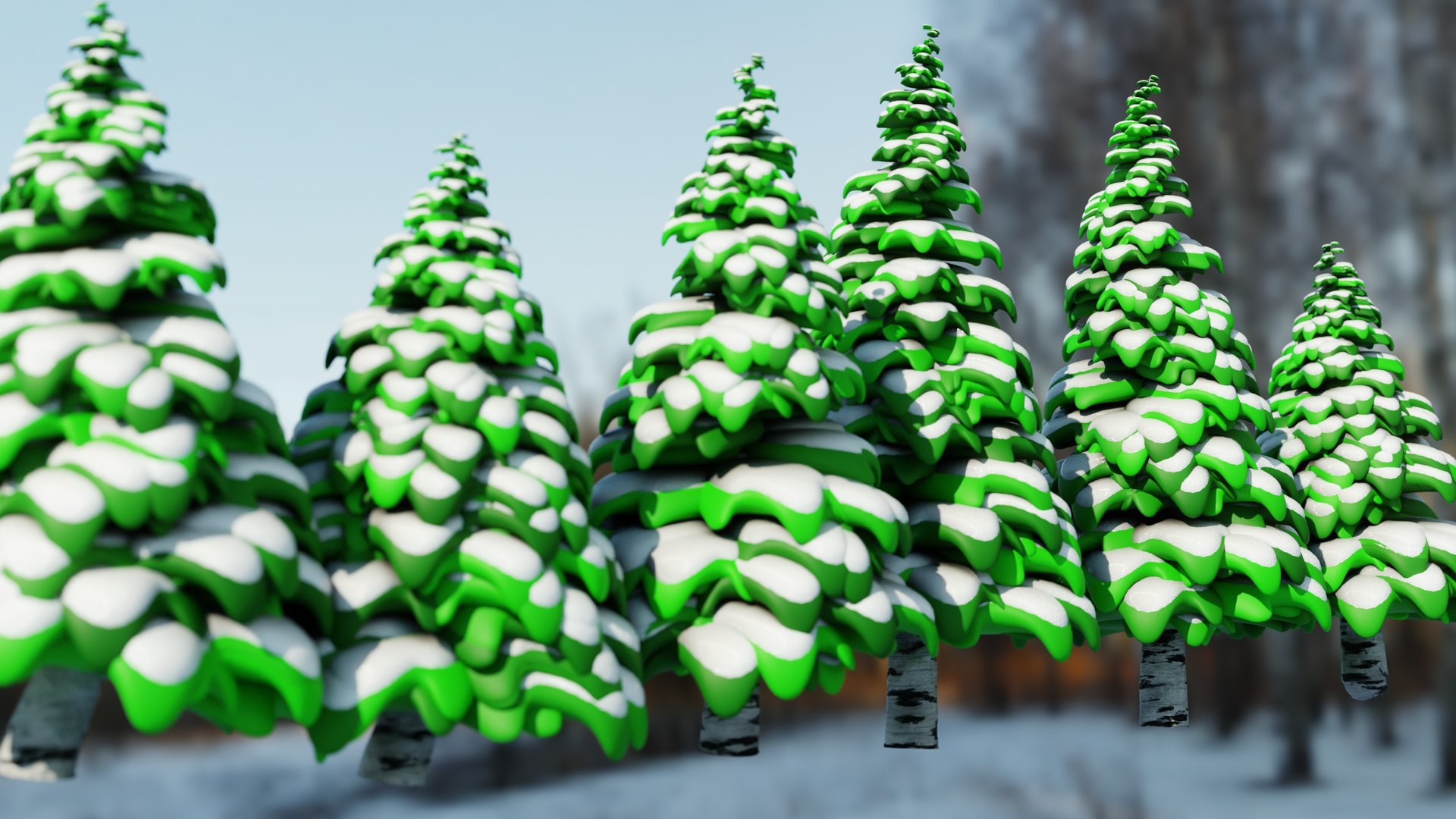 3D Stylized Trees With Snow - Geometry Nodes - TurboSquid 2178014