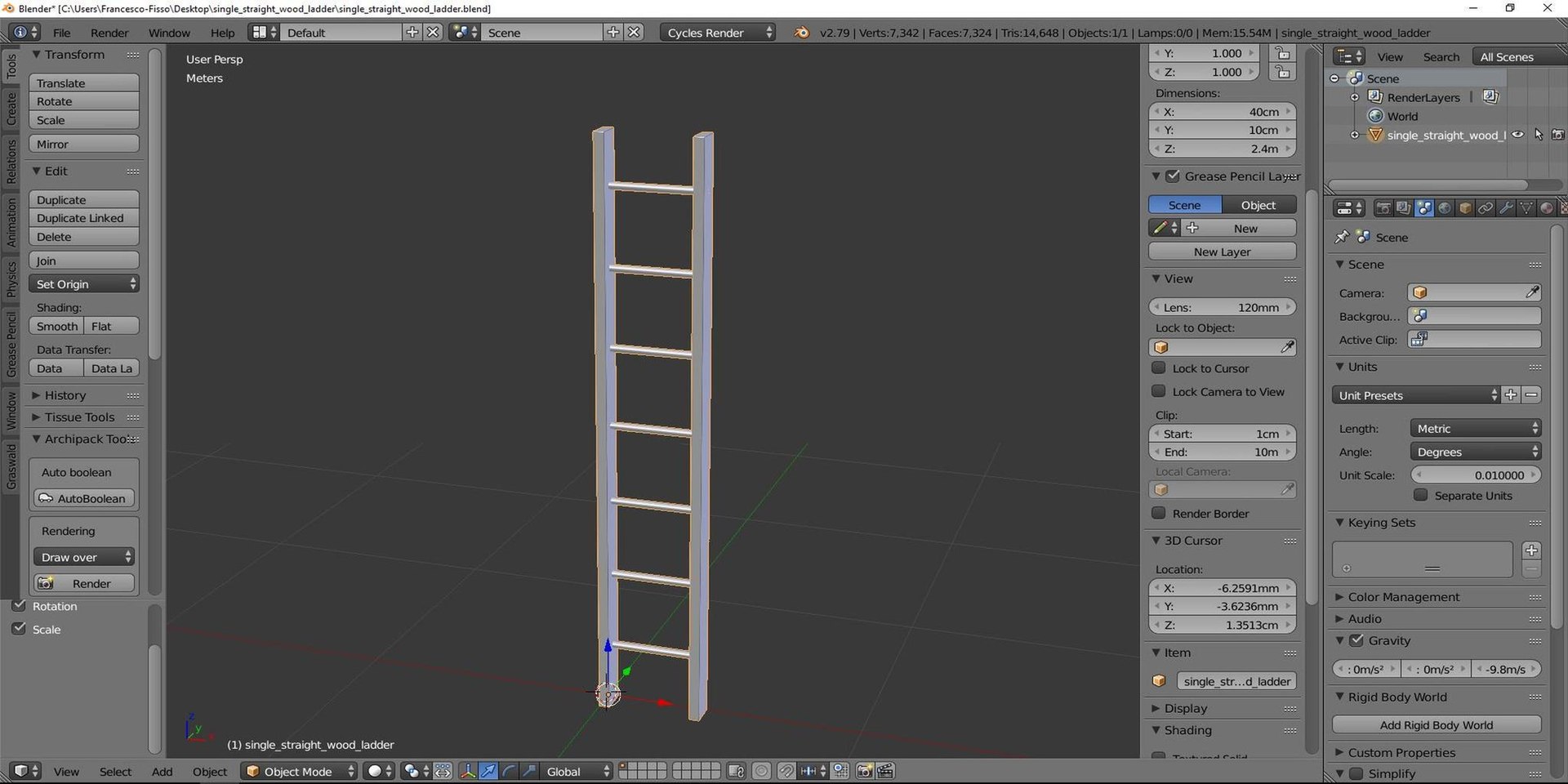 3D Model Single Straight Wood Ladder - TurboSquid 1416525