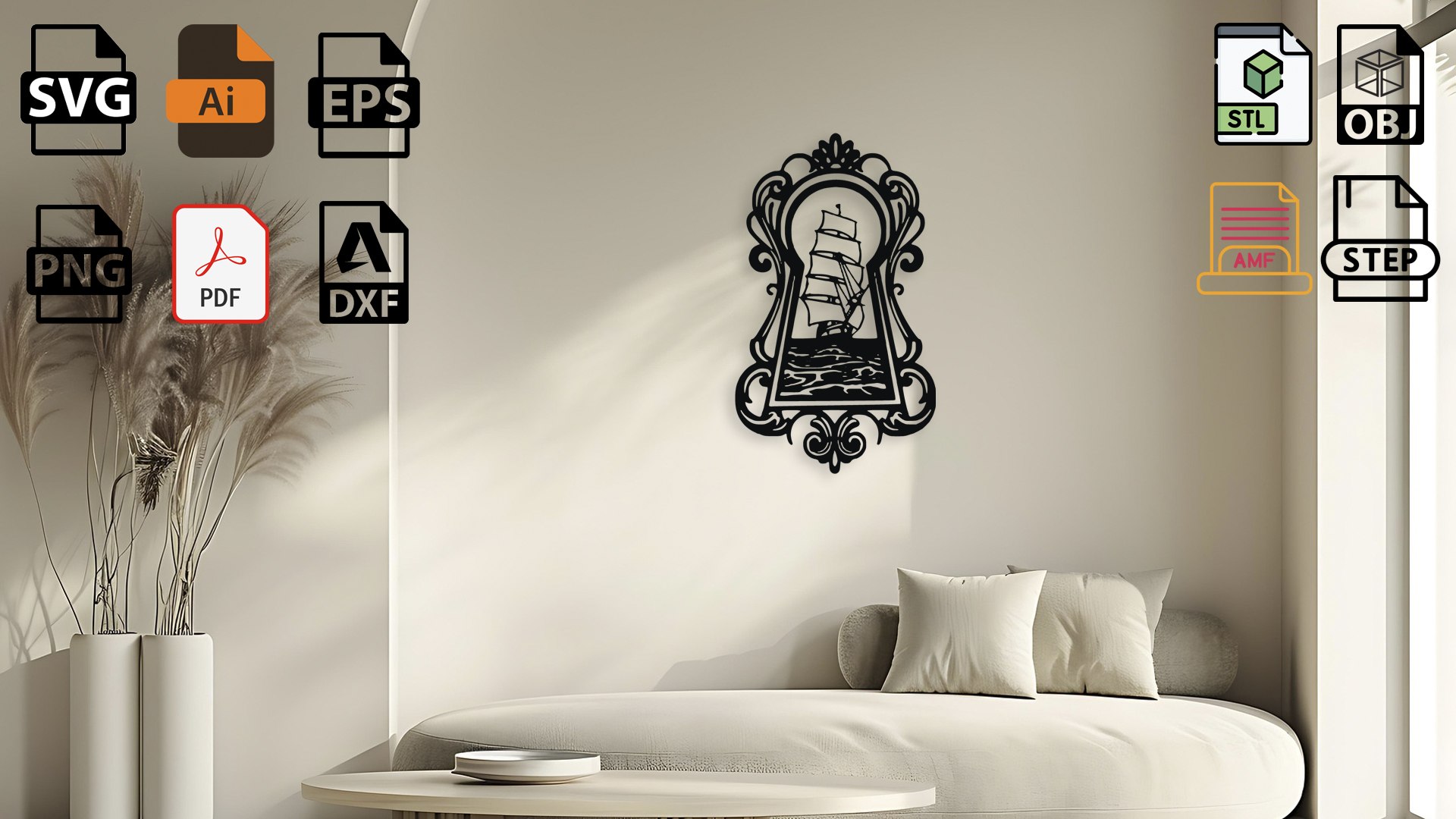 Wall Decor Art - Sailing Ship In A Keyhole 3D Model - TurboSquid 2427099