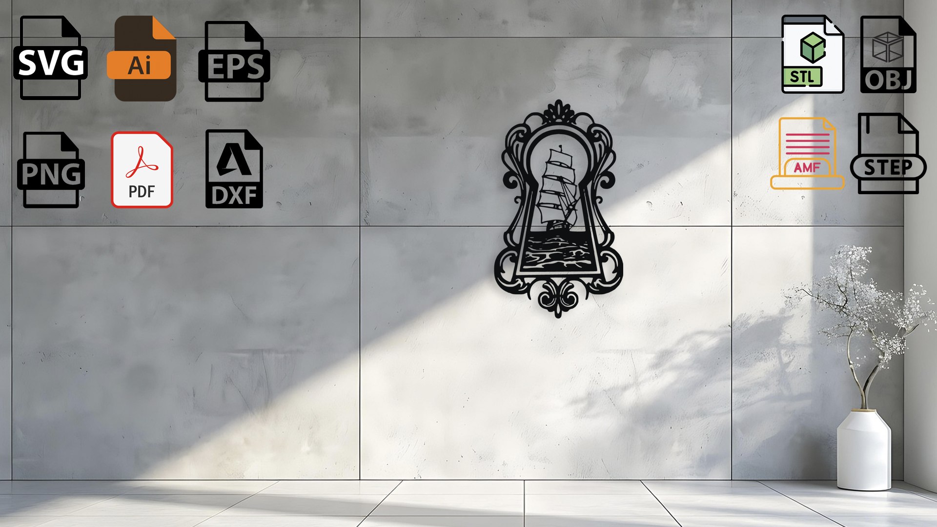 Wall Decor Art - Sailing Ship In A Keyhole 3D Model - TurboSquid 2427099