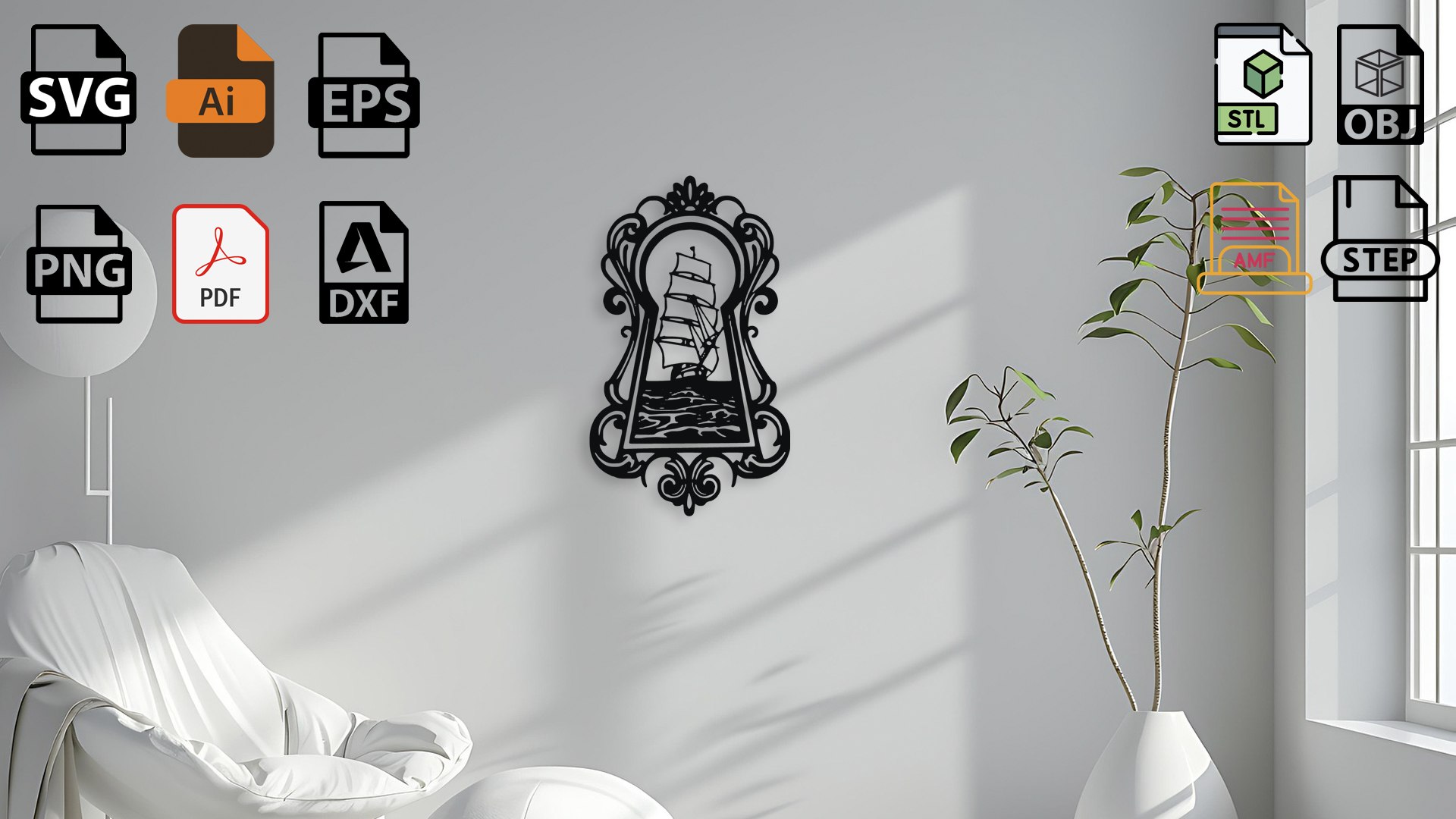Wall Decor Art - Sailing Ship In A Keyhole 3D Model - TurboSquid 2427099