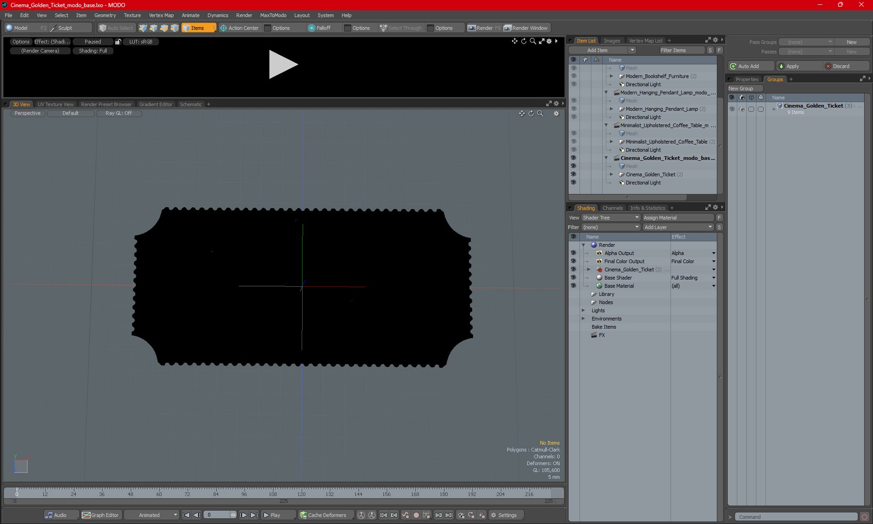 3D Cinema Golden Ticket - TurboSquid 2238378