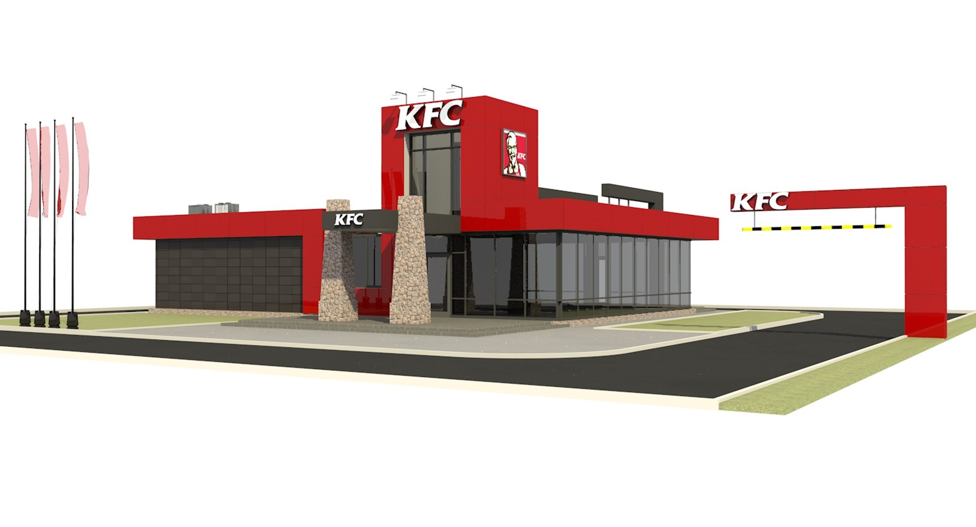 3D Kfc Modern Restaurant Drive Model - TurboSquid 1310788
