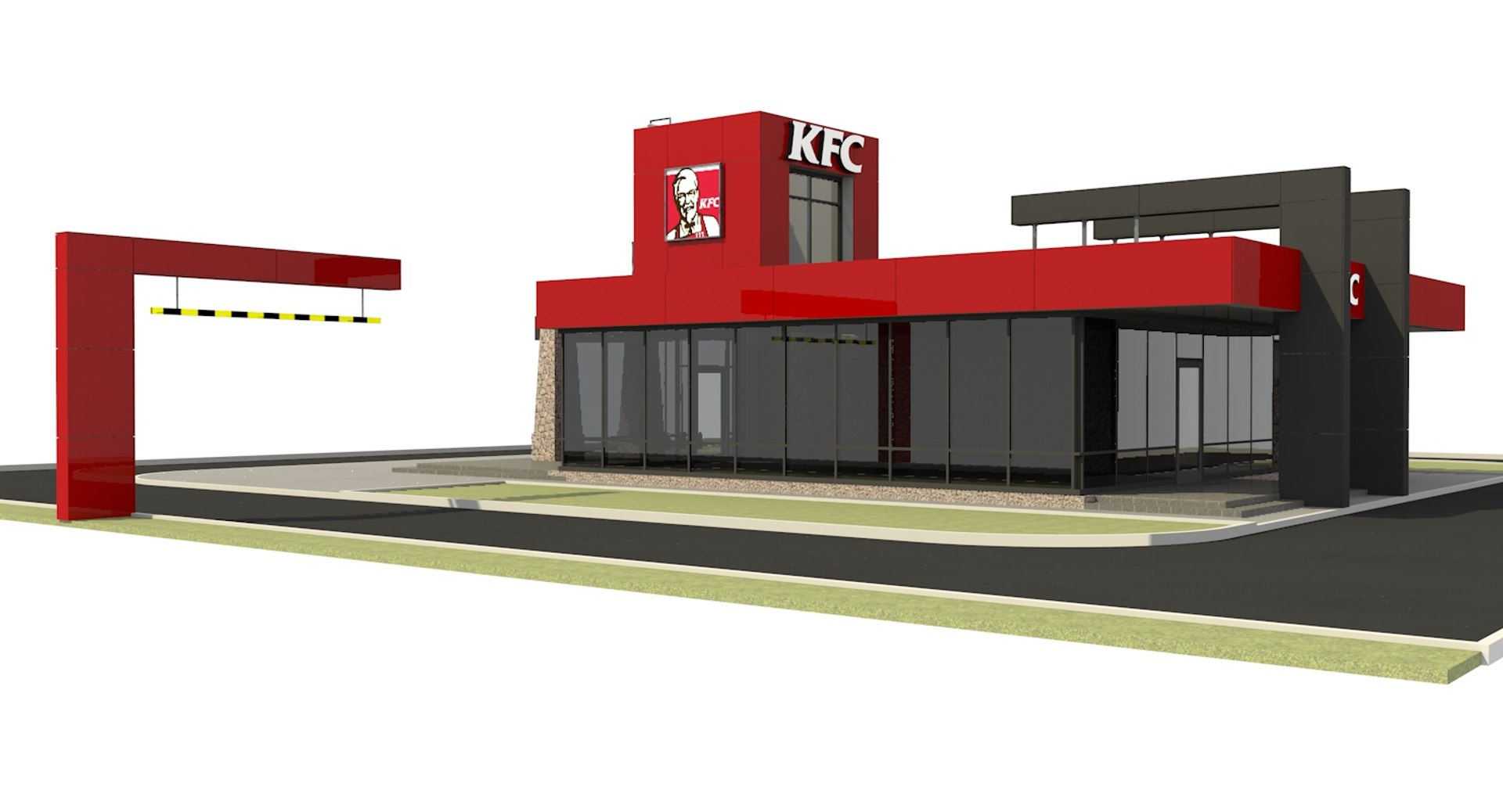3D Kfc Modern Restaurant Drive Model - TurboSquid 1310788