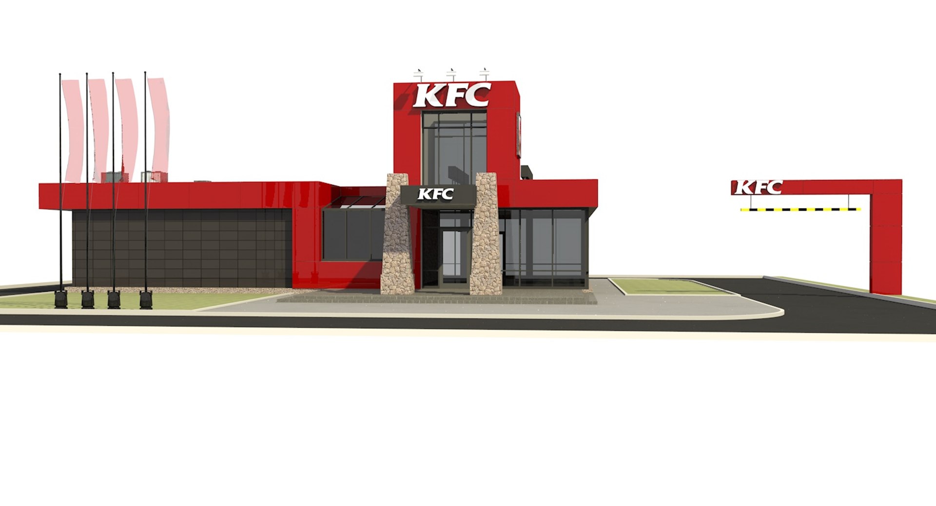 3D Kfc Modern Restaurant Drive Model - TurboSquid 1310788