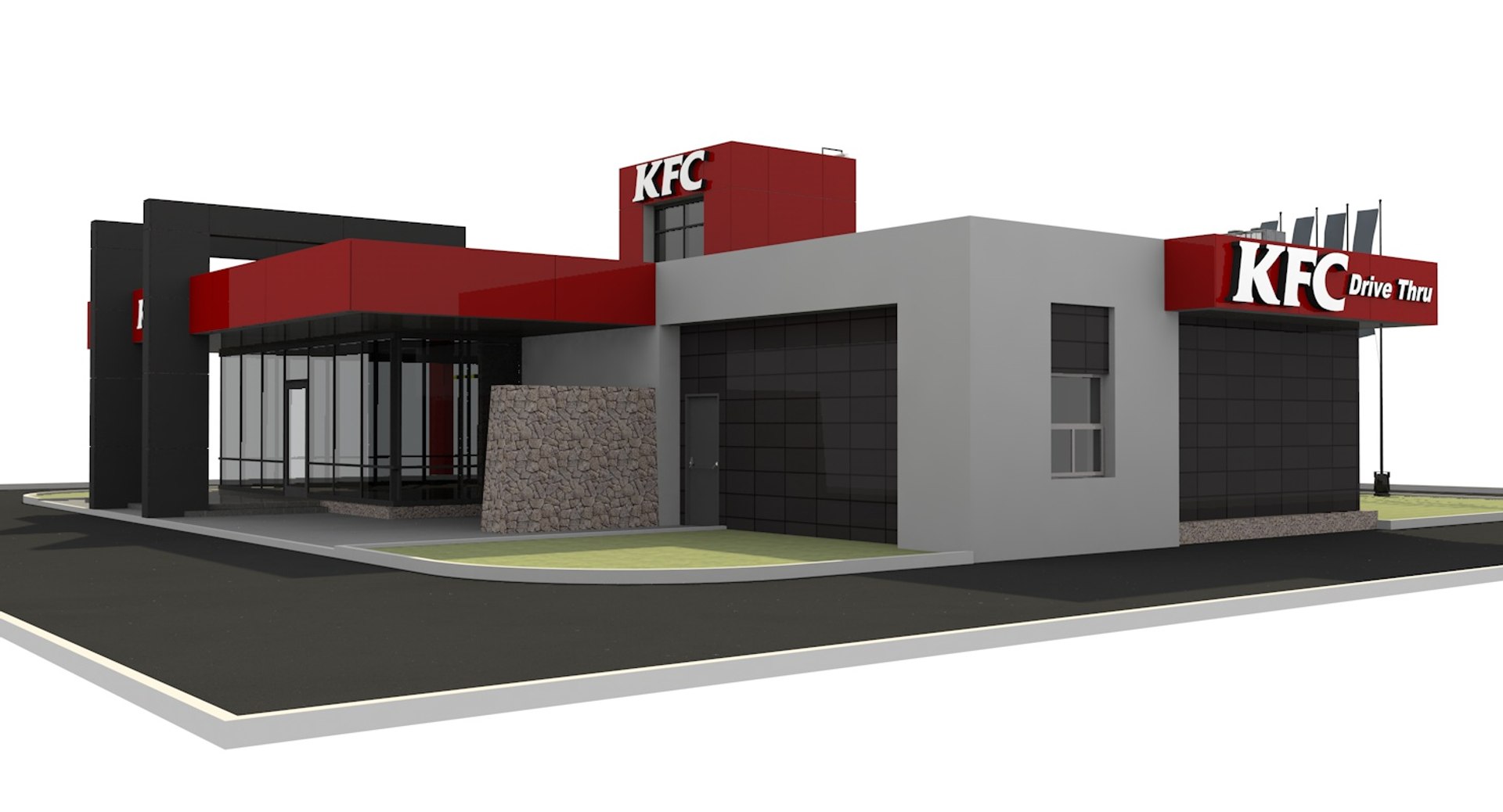 3D Kfc Modern Restaurant Drive Model - TurboSquid 1310788