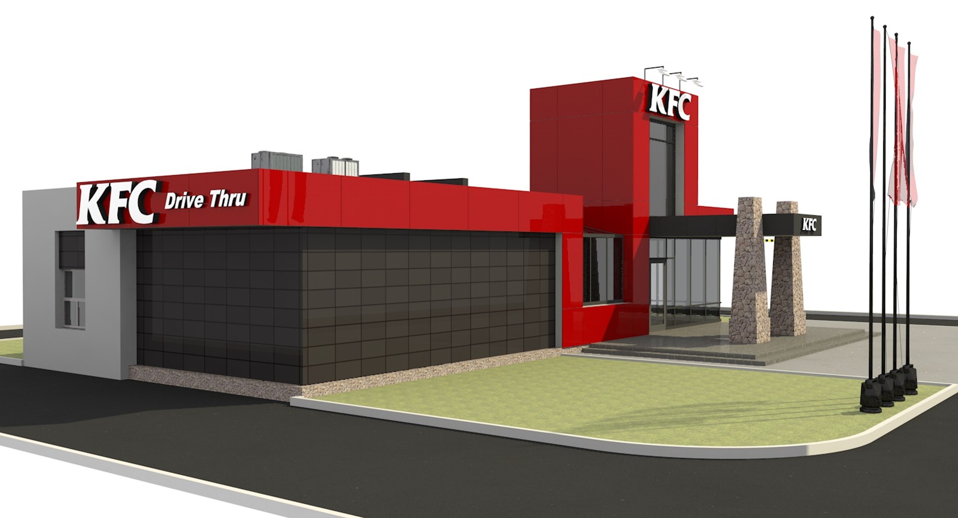 3D Kfc Modern Restaurant Drive Model - TurboSquid 1310788