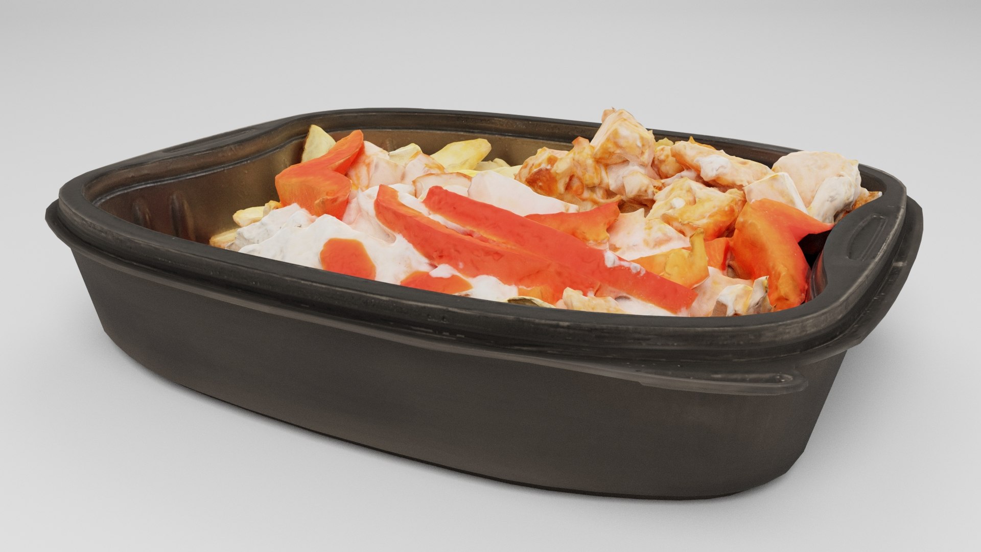 3D Poke bowl lunch box with fried potatoes chips chicken bell pepper - TurboSquid 2089394