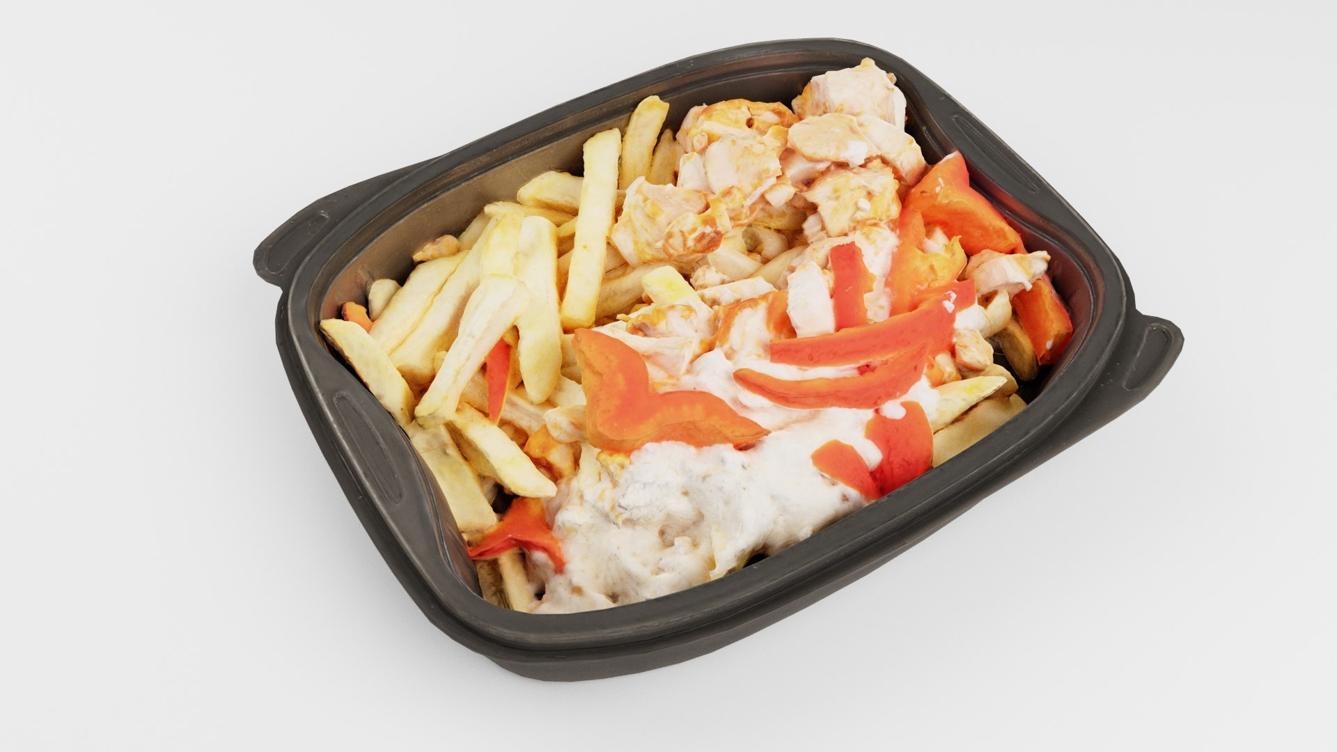 3D Poke bowl lunch box with fried potatoes chips chicken bell pepper - TurboSquid 2089394