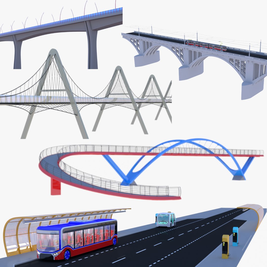 3D Bus Stop And Bridges - TurboSquid 2192653