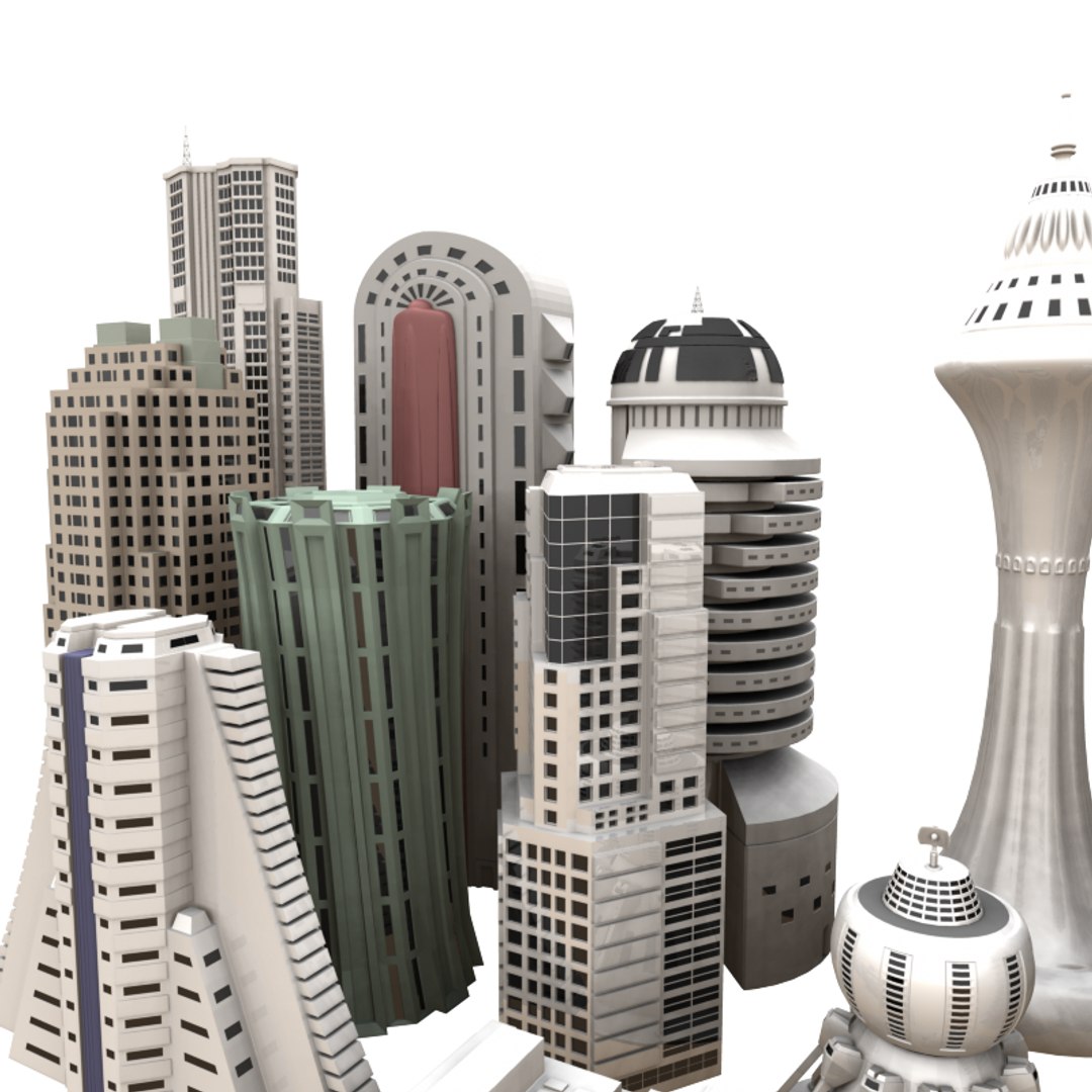Set Buildings Skyscrapers City 3d Model