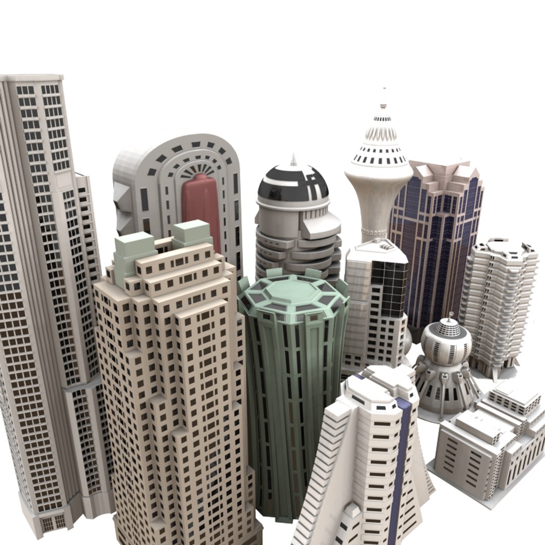Set Buildings Skyscrapers City 3d Model