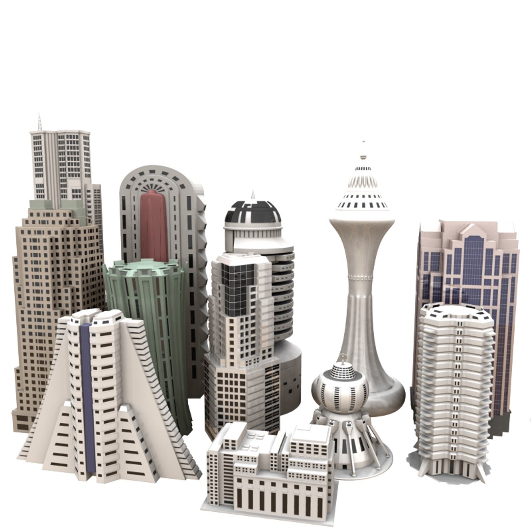 Set Buildings Skyscrapers City 3d Model