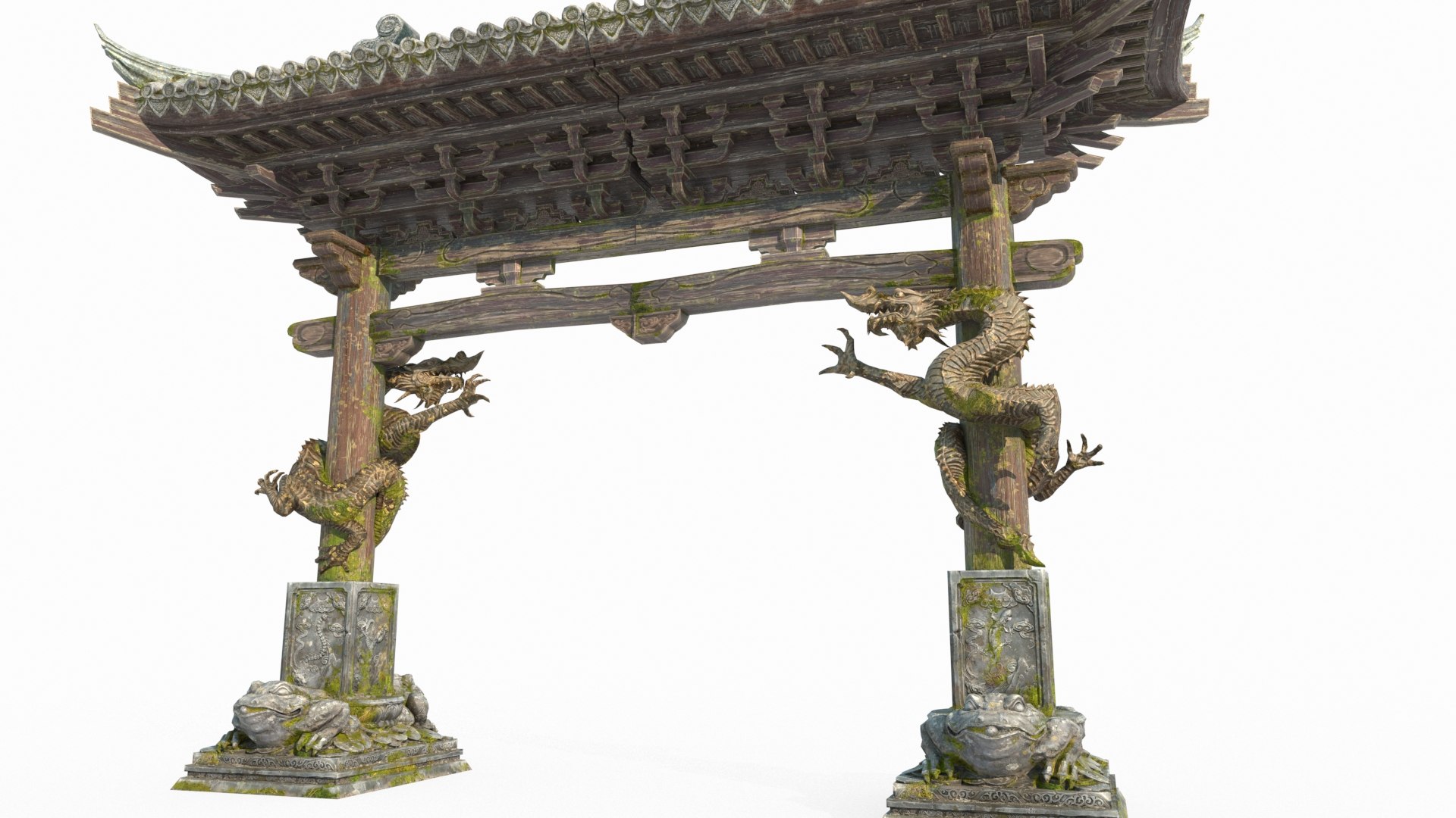 3D Model Ancient Asian Architecture Dragon Carved Archway Gate ...