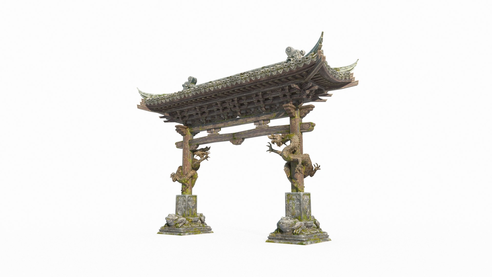 3D Model Ancient Asian Architecture Dragon Carved Archway Gate ...