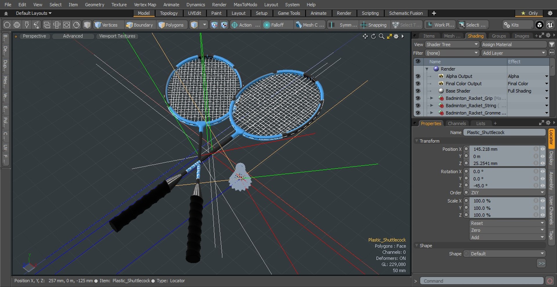 3D Two Blue Badminton Rackets with Plastic Shuttlecock - TurboSquid 2145969