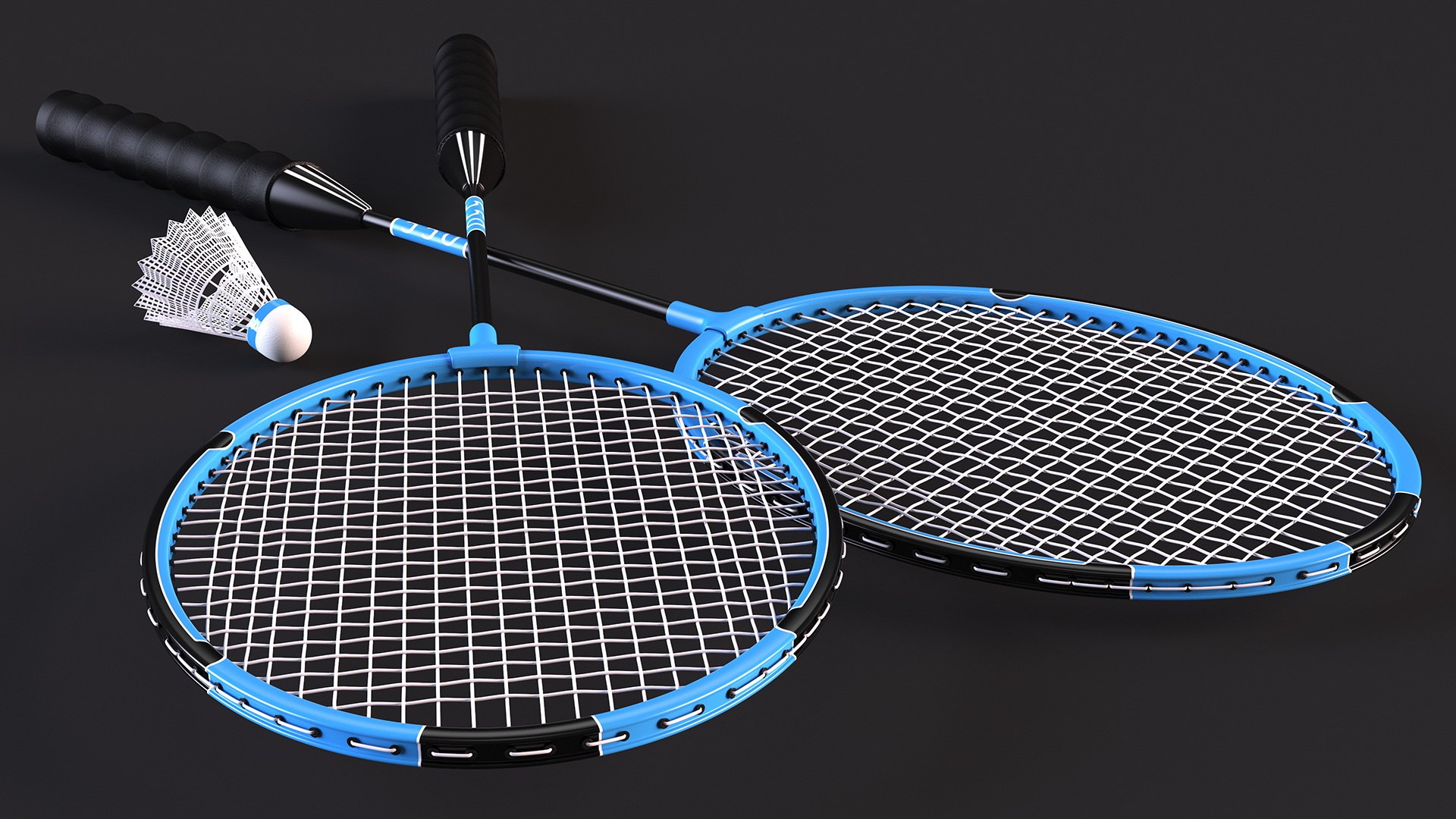 3D Two Blue Badminton Rackets With Plastic Shuttlecock - TurboSquid 2145969