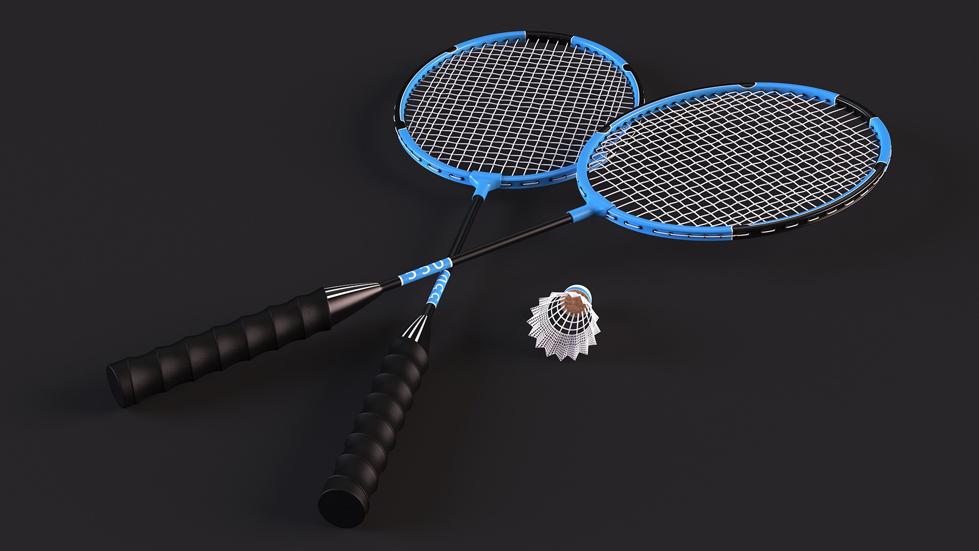 3D Two Blue Badminton Rackets With Plastic Shuttlecock - TurboSquid 2145969