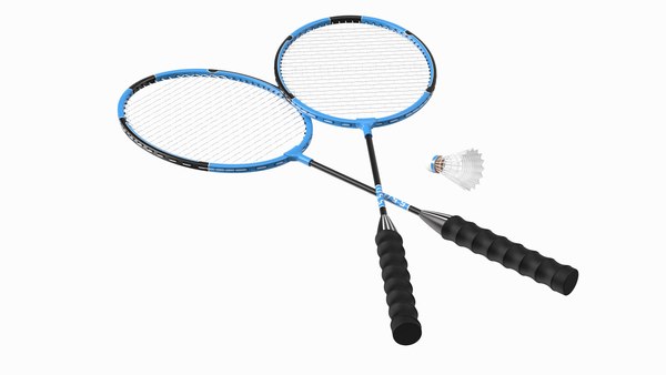 modelo 3d Dos raquetas de bádminton azules con volante de plástico ...