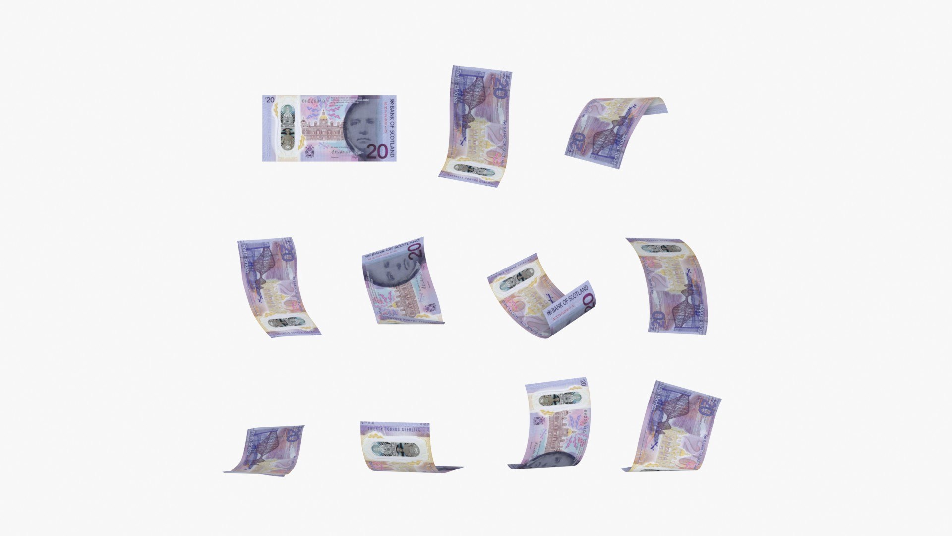 Modello 3D Banconote da 20 sterline scozzesi in calo - TurboSquid 2517347