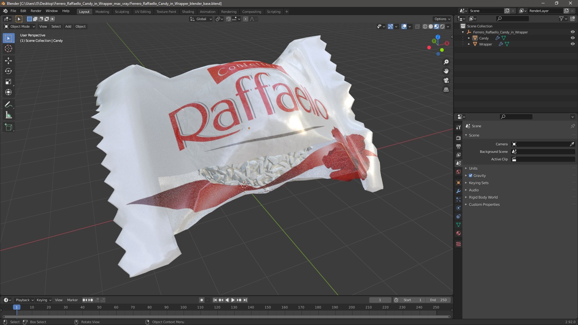 Ferrero Raffaello Candy In Wrapper 3D Model - TurboSquid 2202990