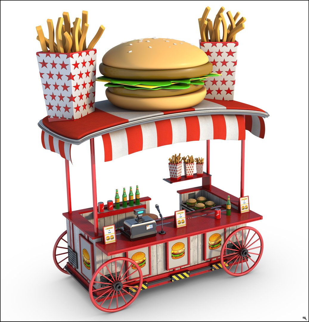 3D Burger Wagon Cartoon - TurboSquid 1269351