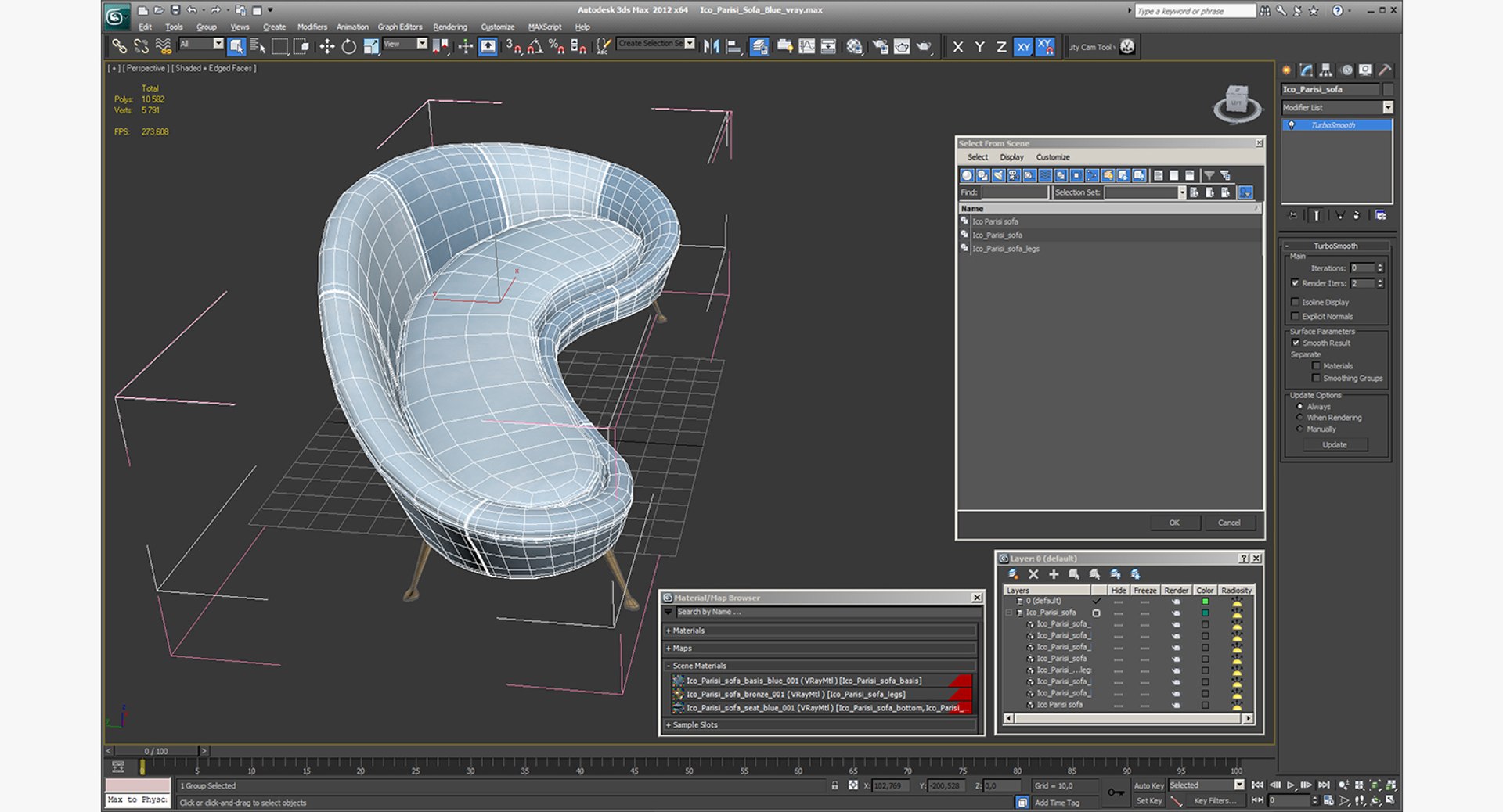 3D ico parisi sofa blue model - TurboSquid 1227295