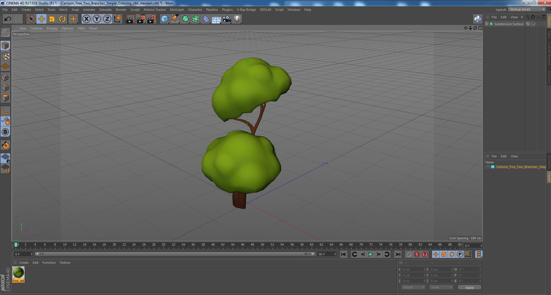 Cartoon Tree Two Branches Simple Coloring 3D model - TurboSquid 2169069