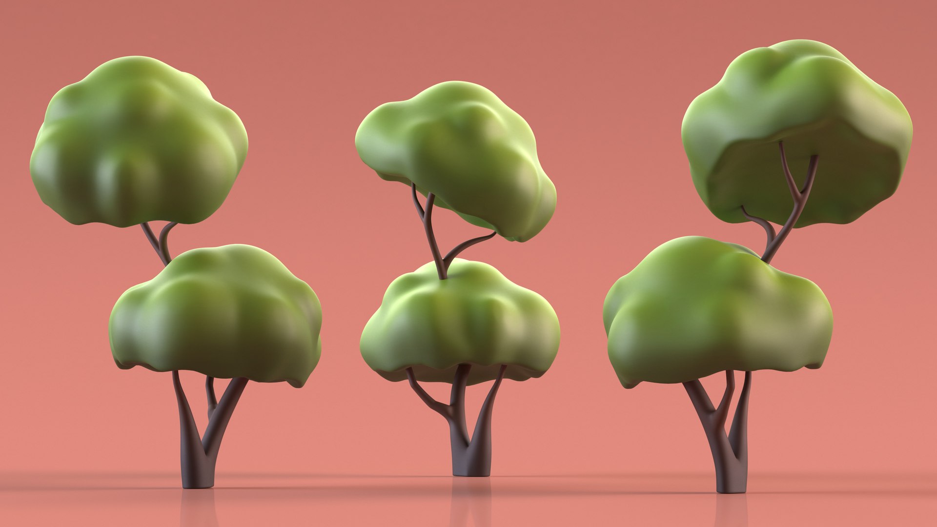 Cartoon Tree Two Branches Simple Coloring 3D model - TurboSquid 2169069