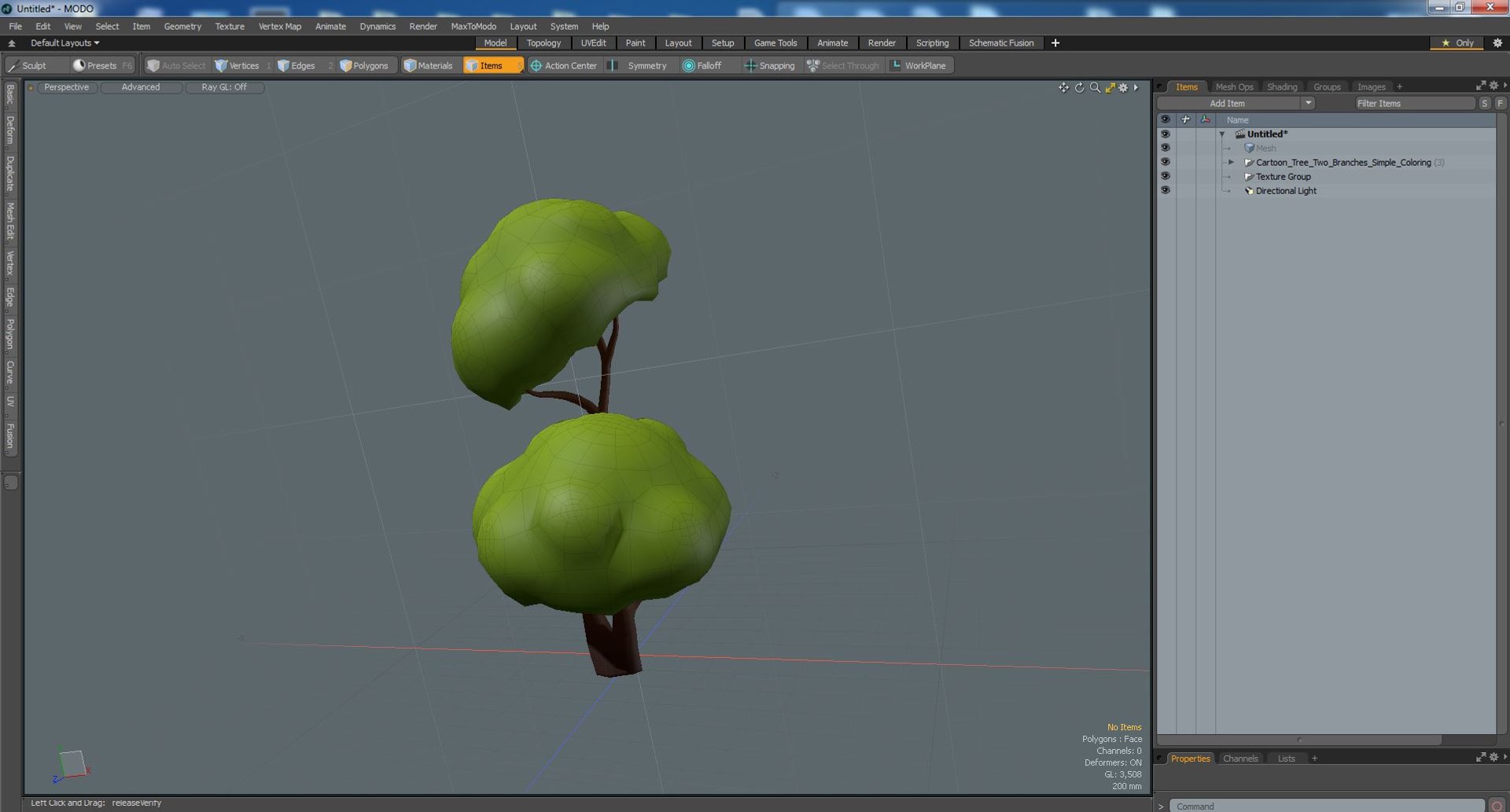 Cartoon Tree Two Branches Simple Coloring 3D model - TurboSquid 2169069