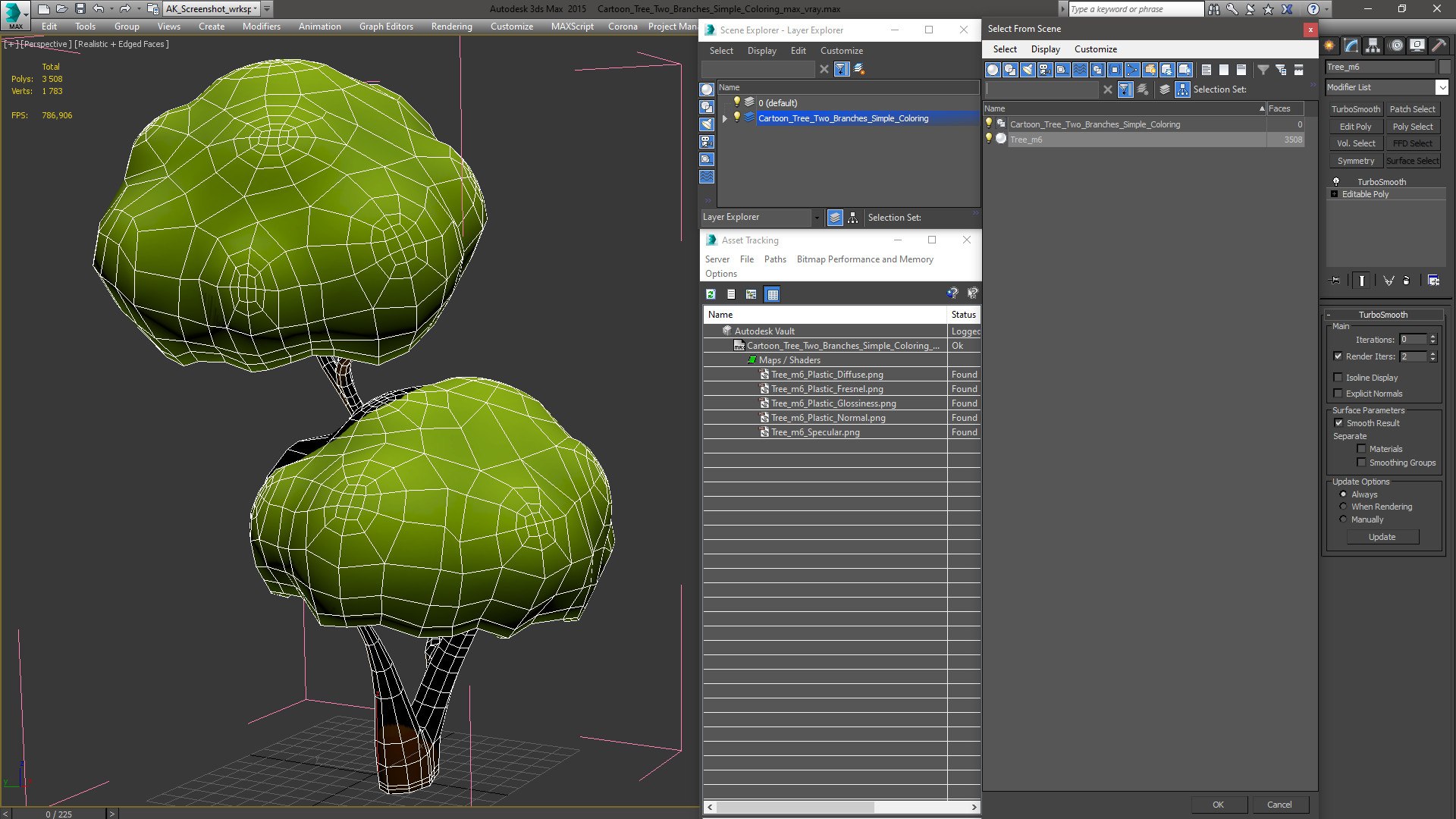 Cartoon Tree Two Branches Simple Coloring 3D model - TurboSquid 2169069