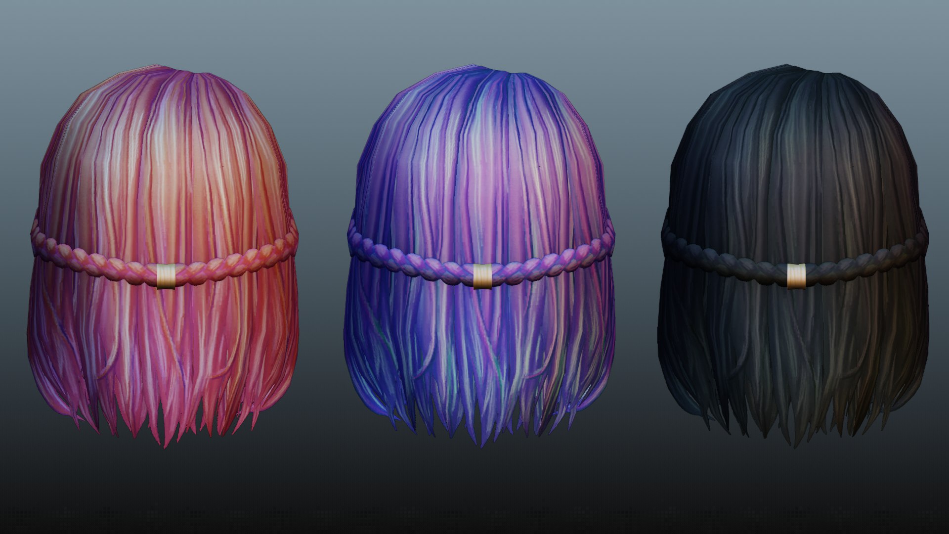 Female Hair Low Poly 3 Color Model - TurboSquid 2082919