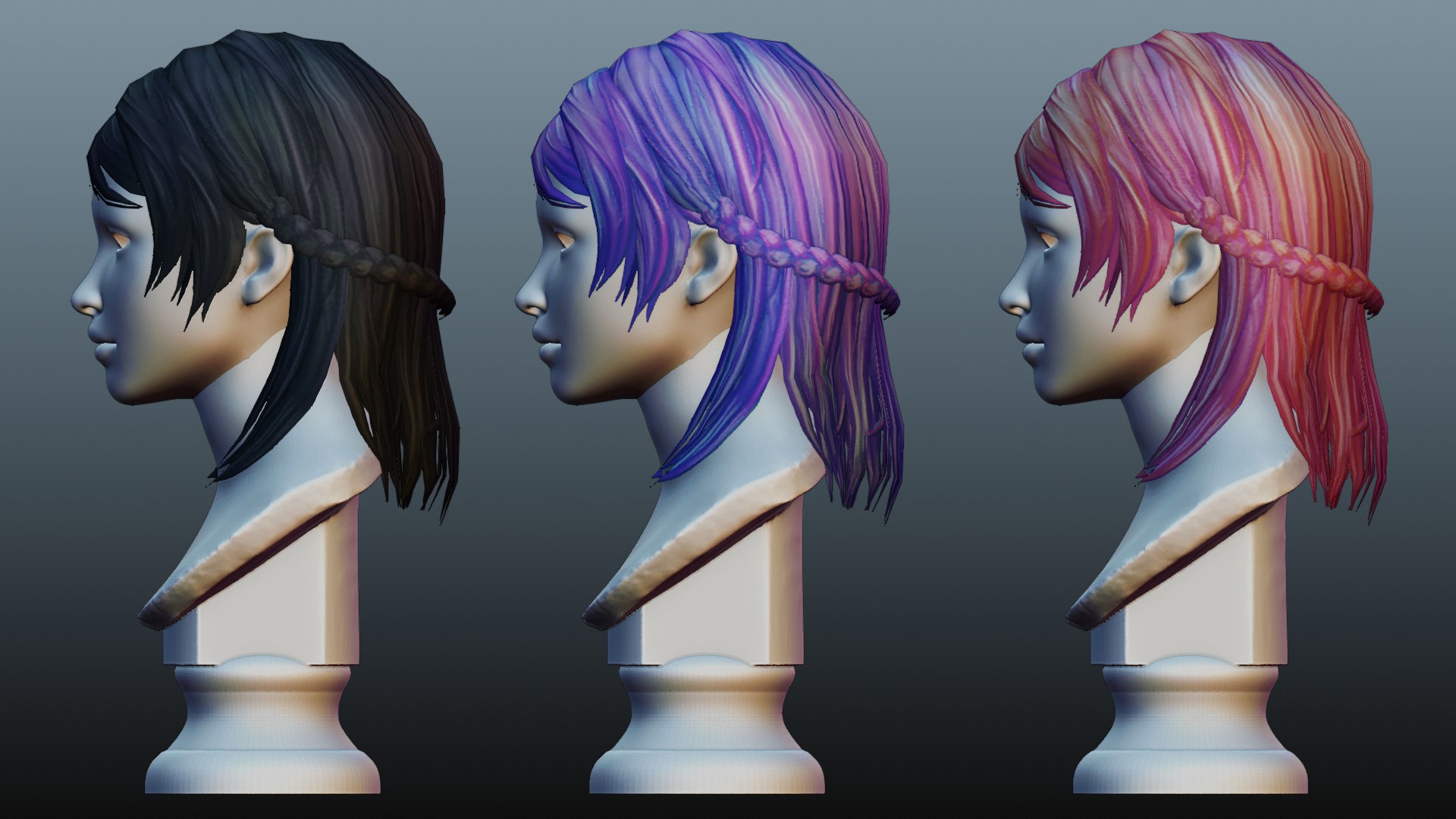 Female Hair Low Poly 3 Color Model - TurboSquid 2082919