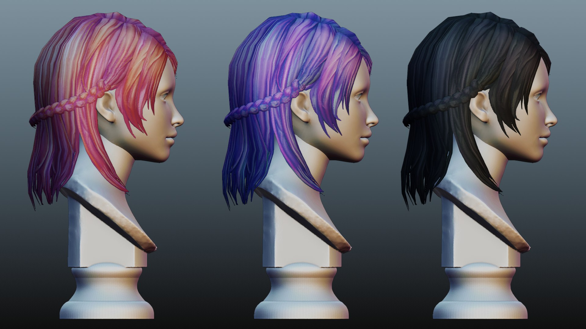 Female Hair Low Poly 3 Color Model - TurboSquid 2082919