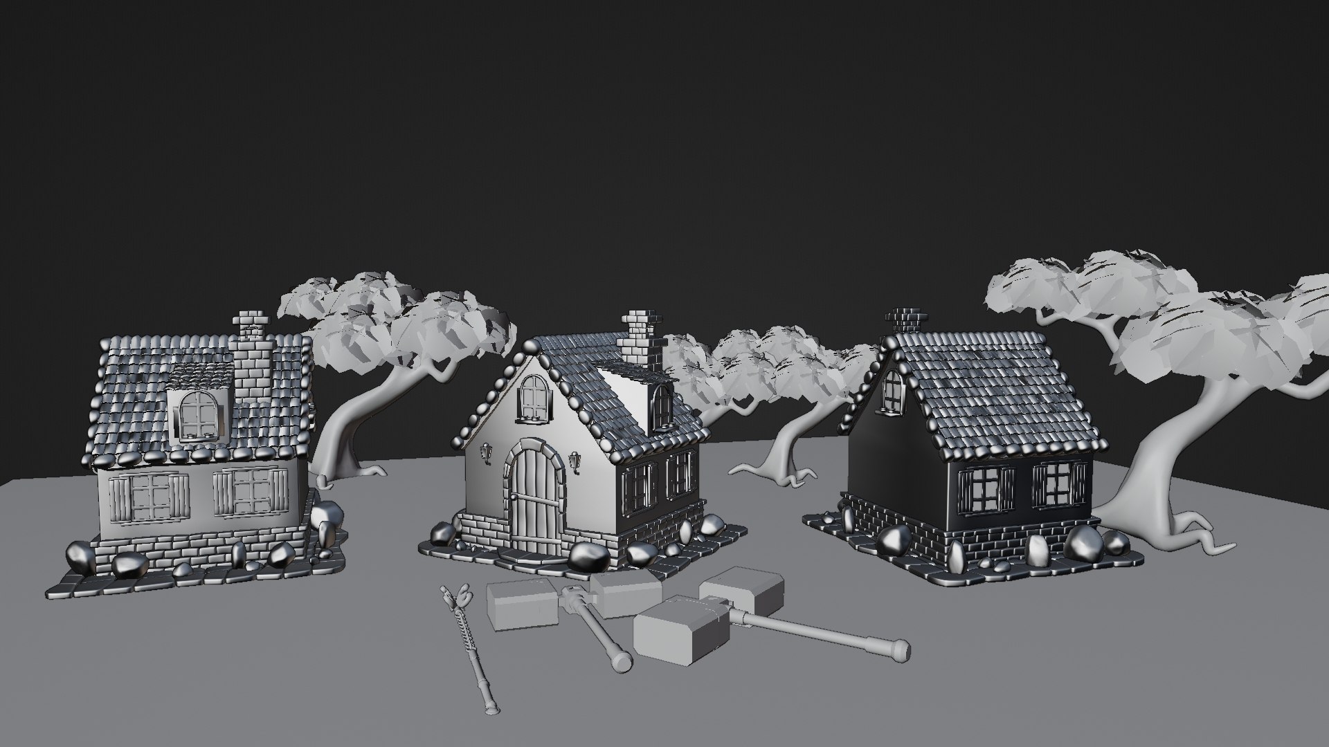 3D Model Stylized Medieval Village Props Pack Blender FBX OBJ ...