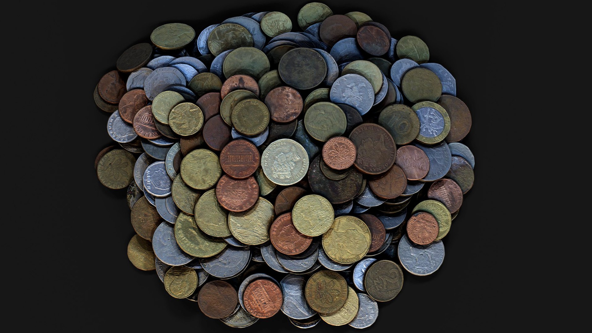 3D Model Coins Pile Silver Copper Old Types Pt3 PBR Photogrammetry ...