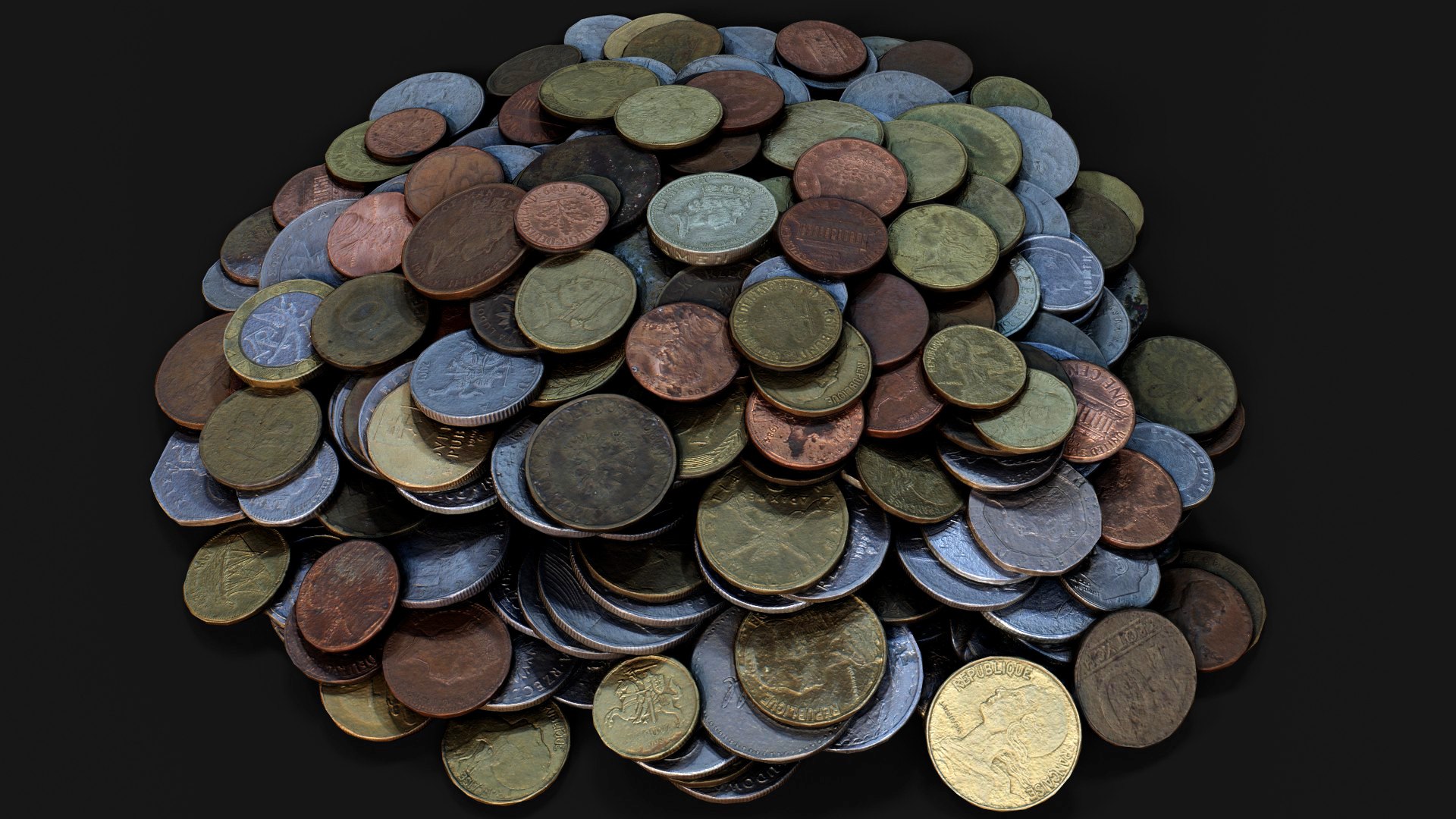 3D Model Coins Pile Silver Copper Old Types Pt3 PBR Photogrammetry ...